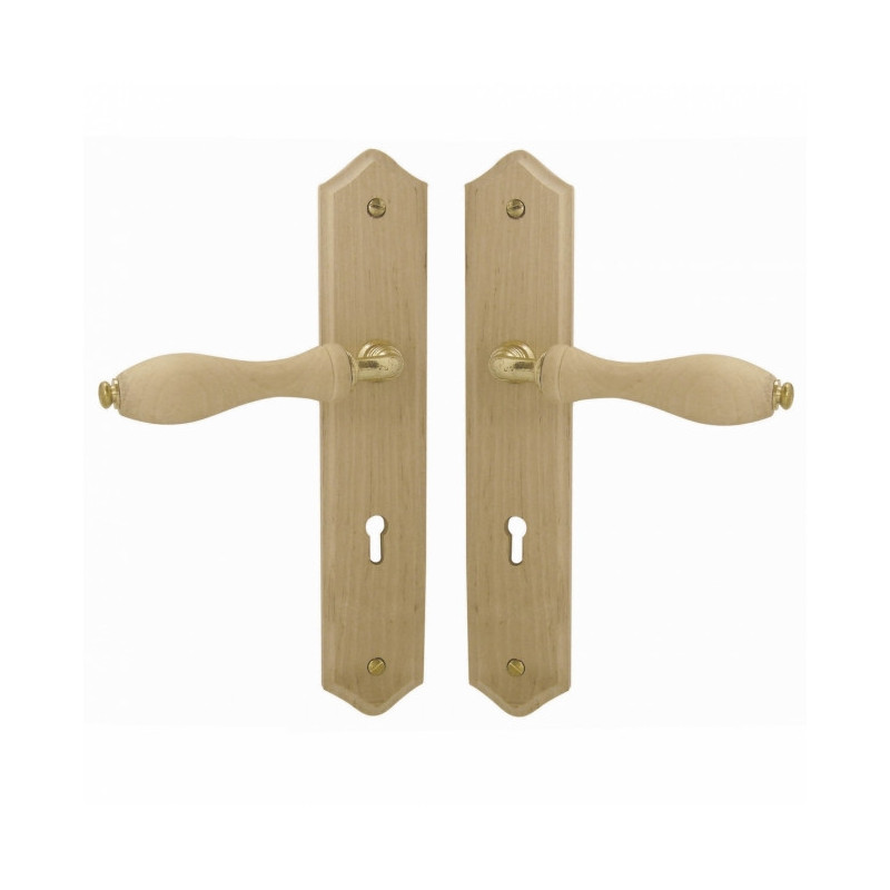 Ensemble de 2 poignées de porte Bois brut - sur plaque - pêne dormant Ensemble de 2 poignées de porte Bois brut - sur plaque - pêne dormant