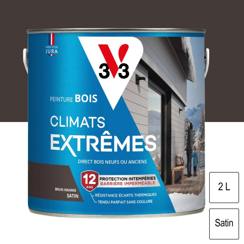 Peinture bois extérieur Climats Extrêmes Brun havane satin 2L V33 Peinture bois extérieur Climats Extrêmes Brun havane satin 2L V33